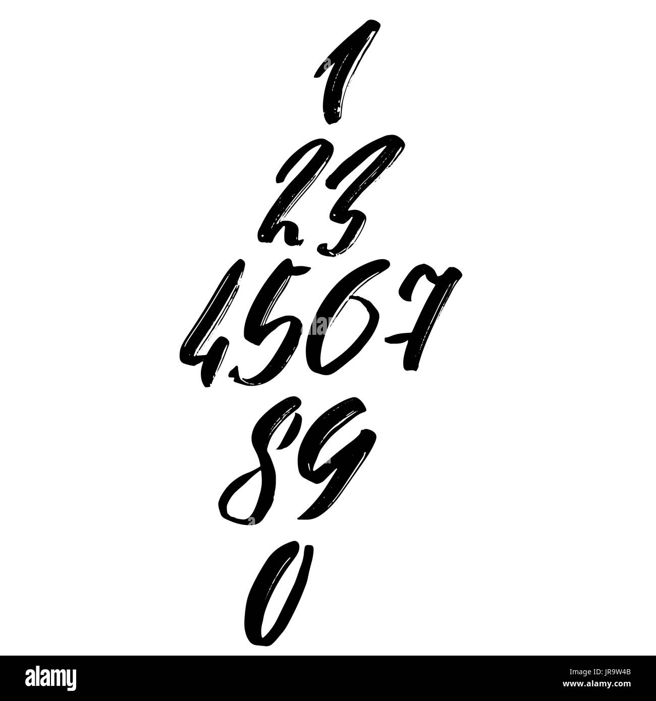 Set of calligraphic ink numbers. Dry brush lettering. Vector ...