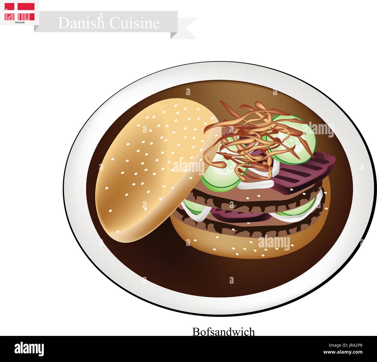 Danish Cuisine, Illustration of Bofsandwich or Traditional Hamburger ...