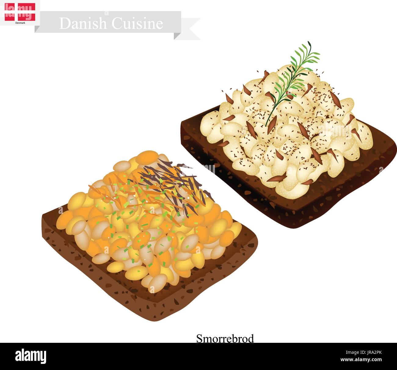 Danish Cuisine, Illustration of Smorrebrod or Traditional Buttered Rye ...