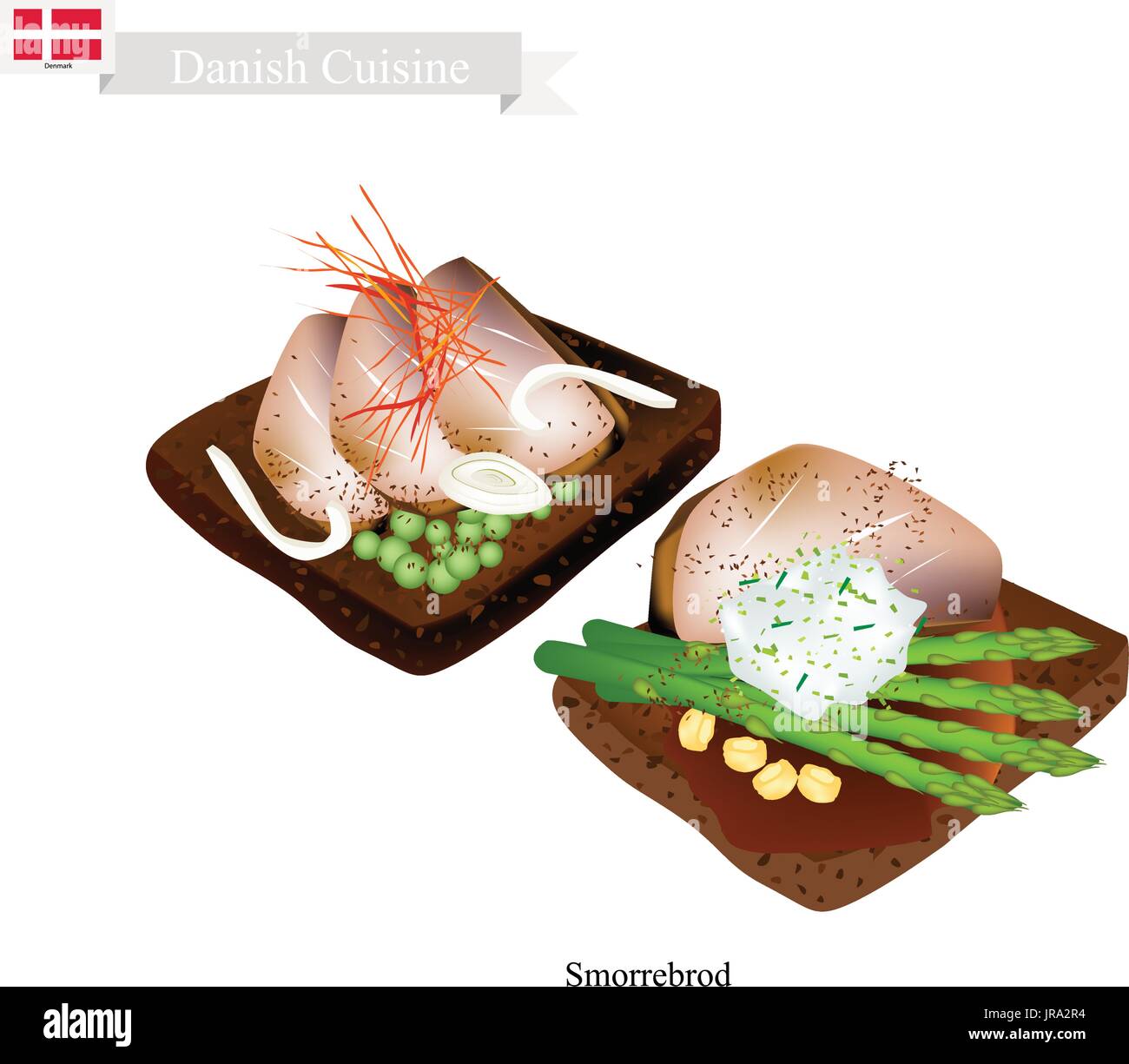 Danish Cuisine, Illustration of Smorrebrod or Traditional Buttered Rye ...