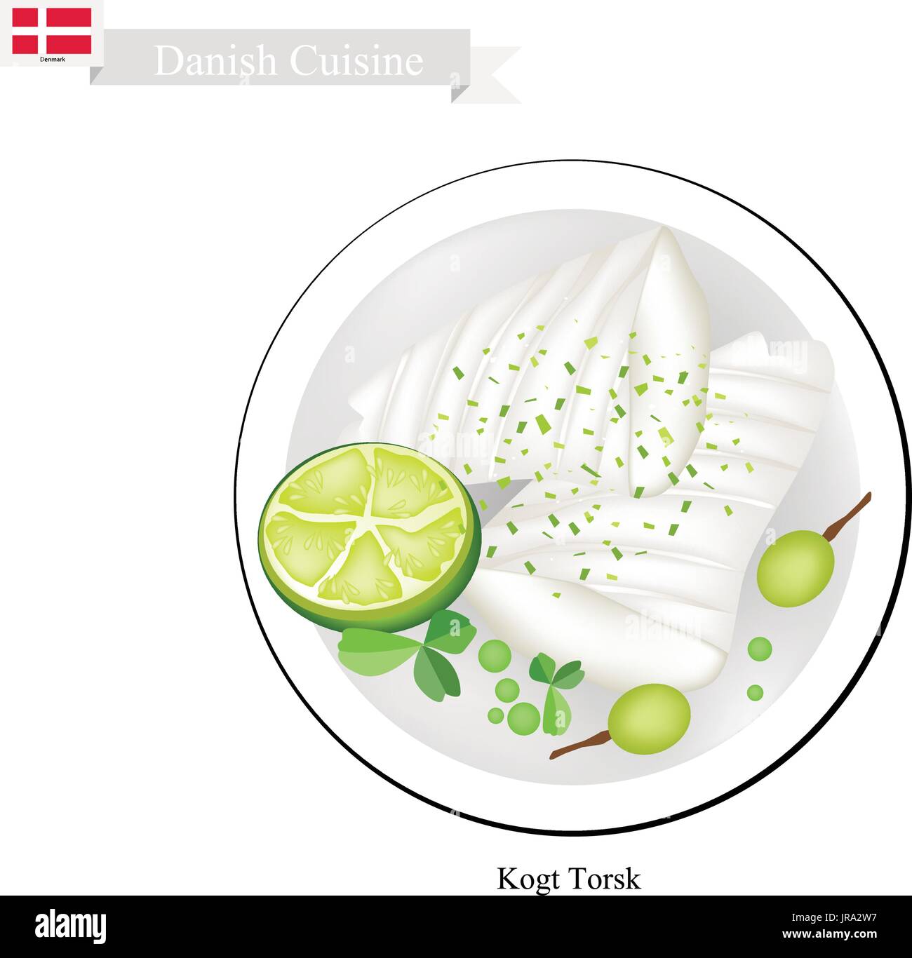 Danish Cuisine, Illustration of Kogt Torsk or Traditional Boiled Cod ...