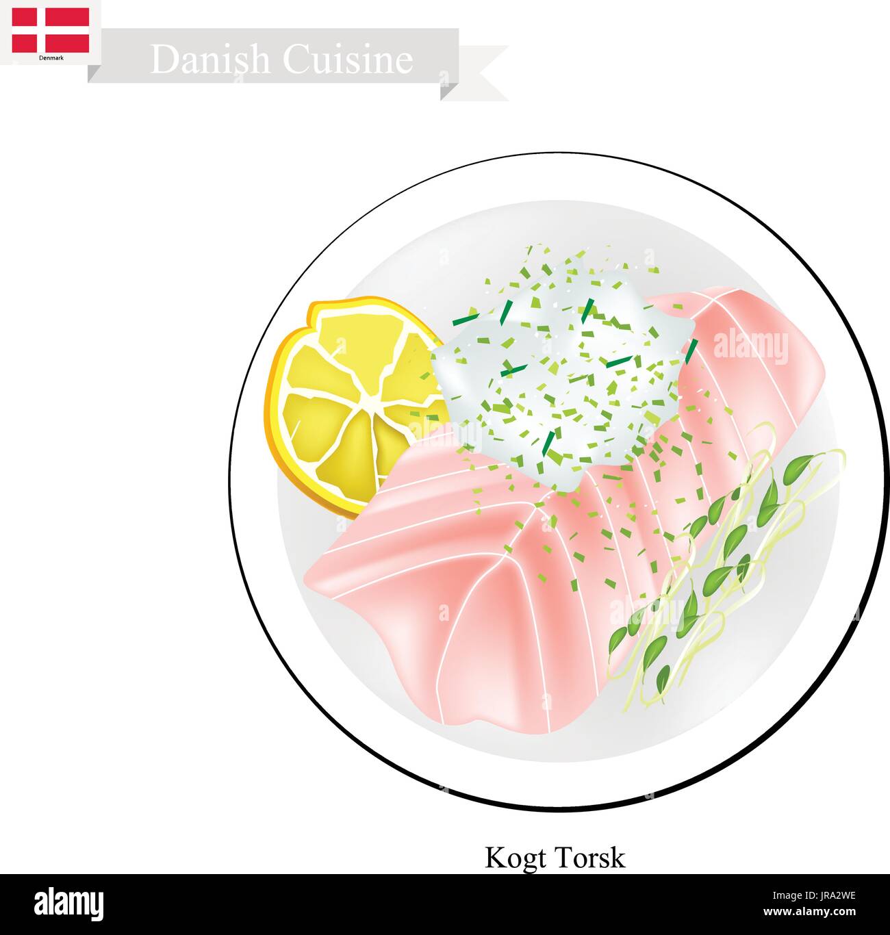 Danish Cuisine, Illustration of Kogt Torsk or Traditional Boiled Cod ...