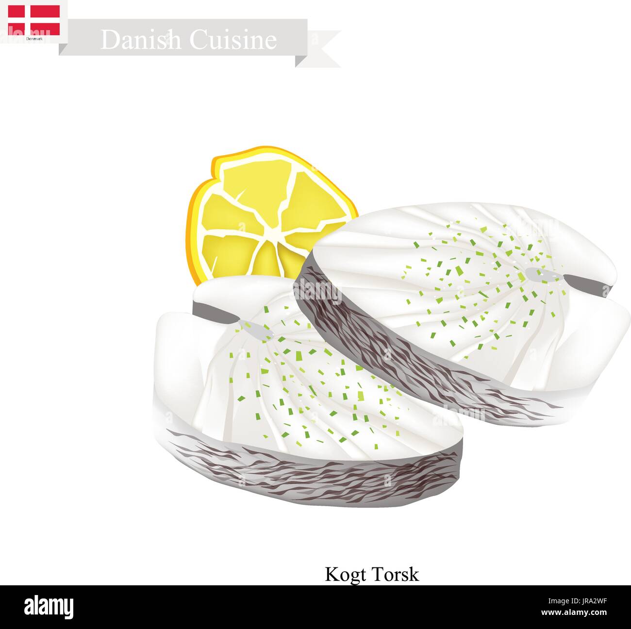 Danish Cuisine, Illustration of Kogt Torsk or Traditional Boiled Cod ...