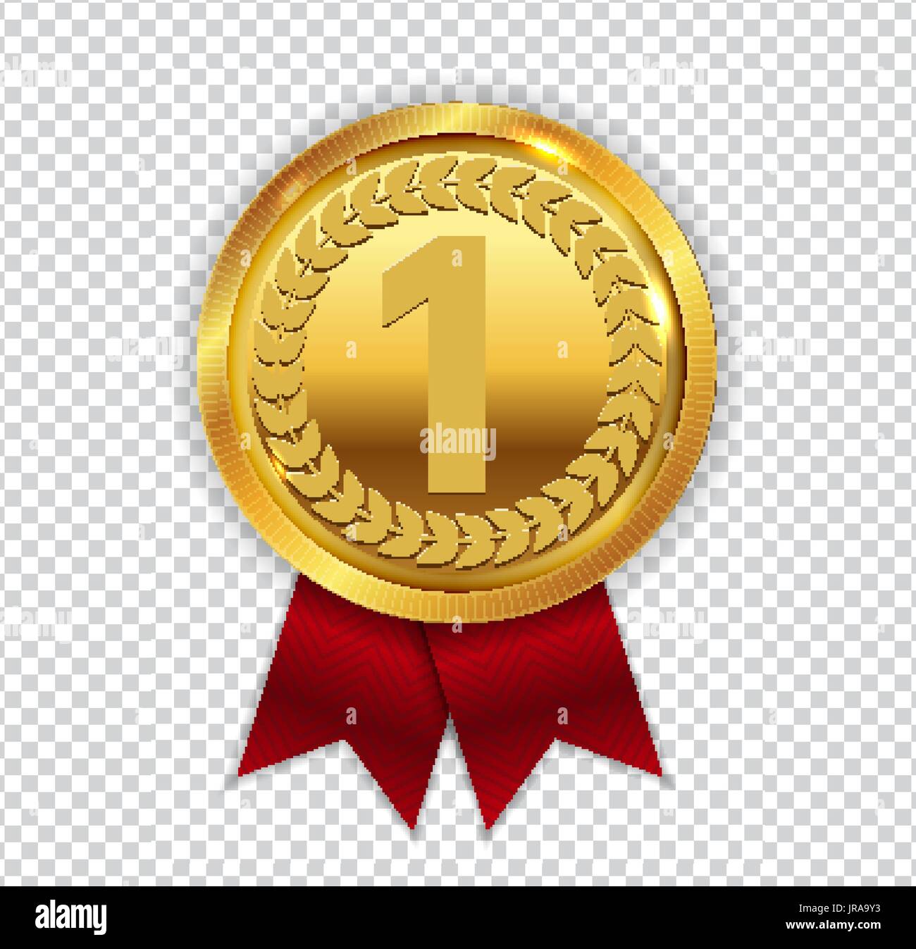 Champion Art Golden Medal with Red Ribbon l Icon Sign First Plac Stock ...