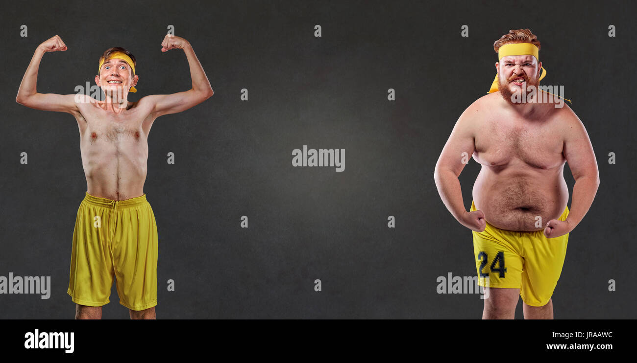 Comical and funny fat and thin athletes Stock Photo - Alamy