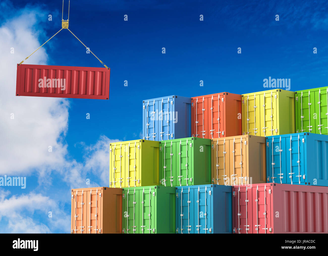 3d rendering red container hanging with colorful containers Stock Photo ...