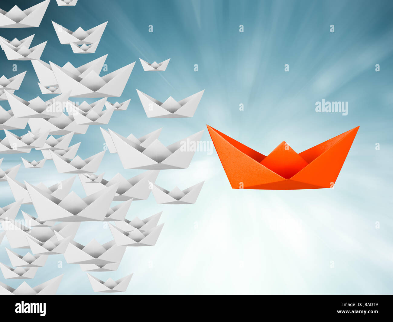 leadership concept with paper boat leading Stock Photo - Alamy
