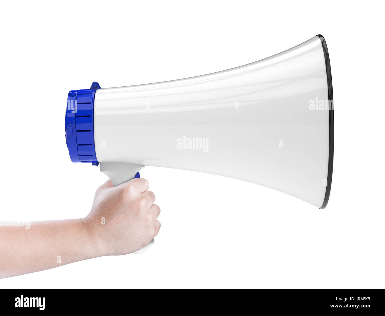 hand holding 3d rendering white megaphone isolated on white Stock Photo ...