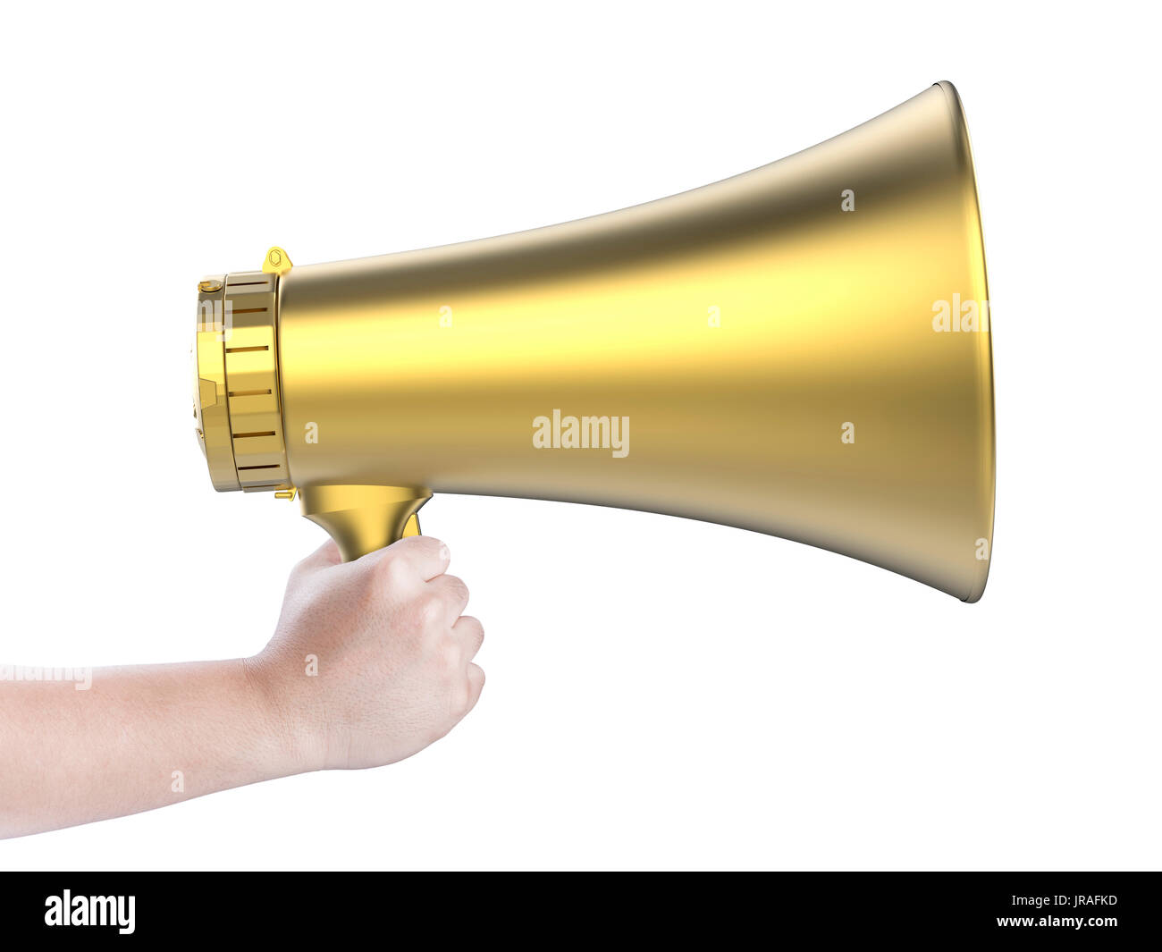 hand holding 3d rendering gold megaphone isolated on white Stock Photo ...
