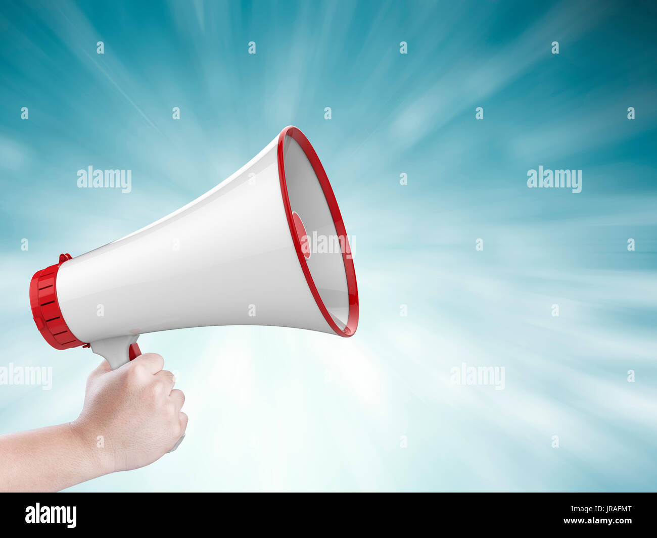 3d rendering megaphone calling with ray on blue background Stock Photo ...