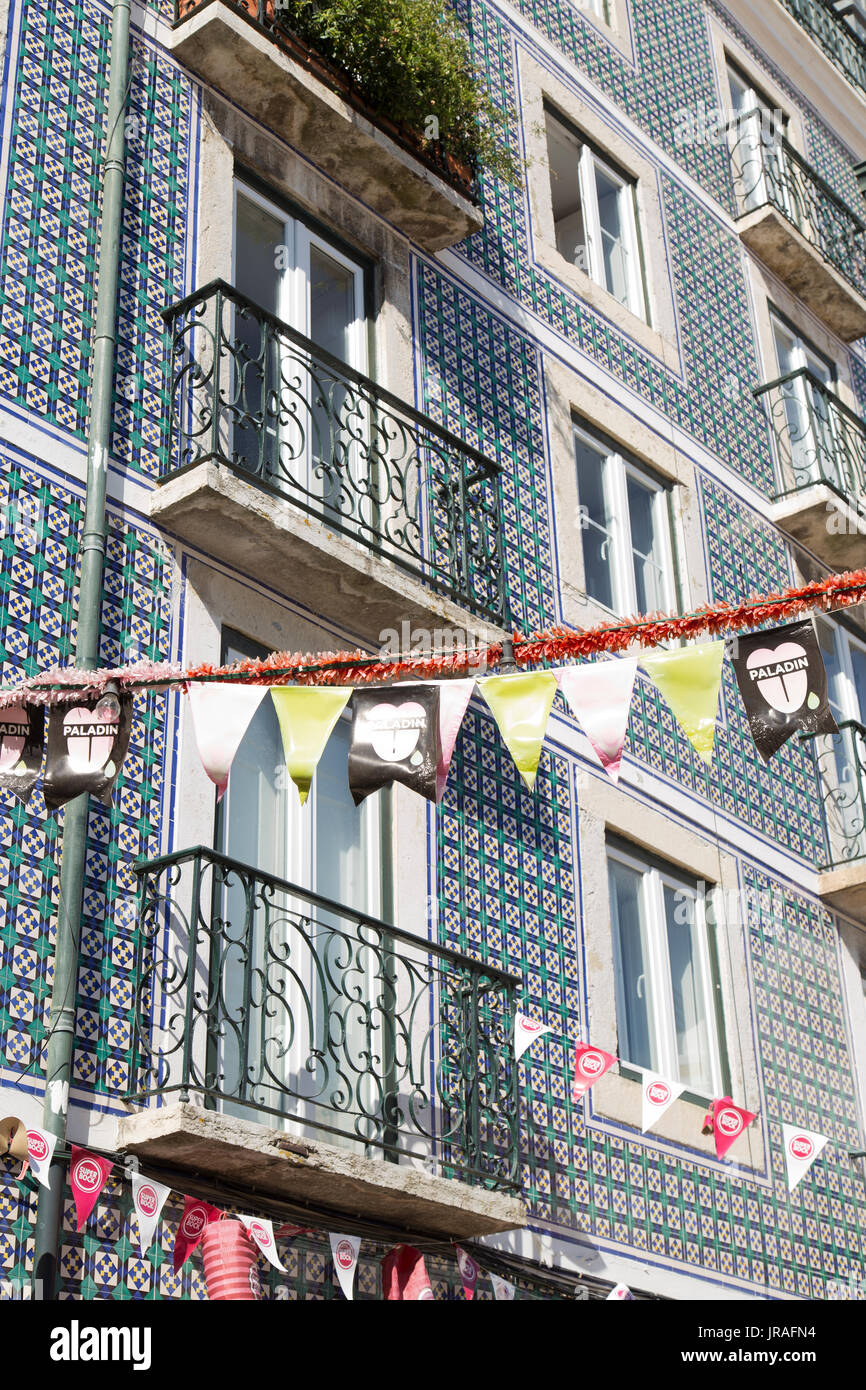 Typical Portuguese building covered in blue tiles in Lisbon Portugal ...