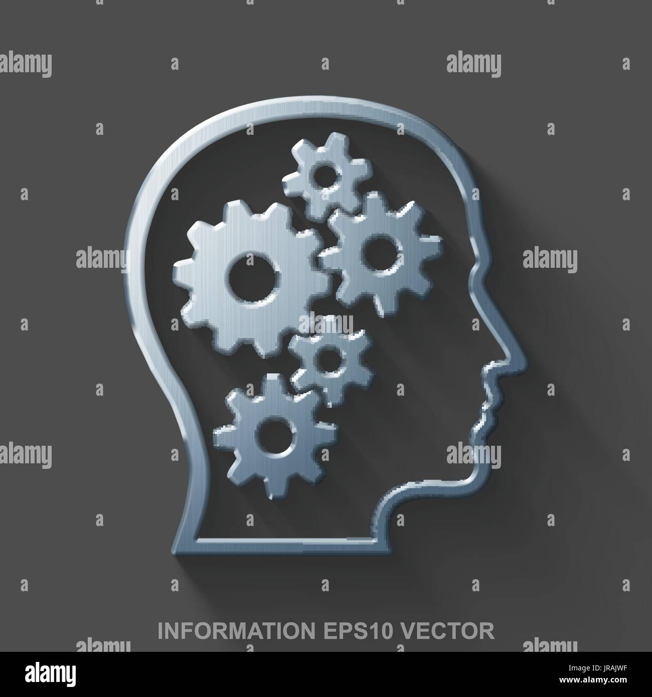 Flat metallic Data 3D icon. Polished Steel Head With Gears on Gray ...