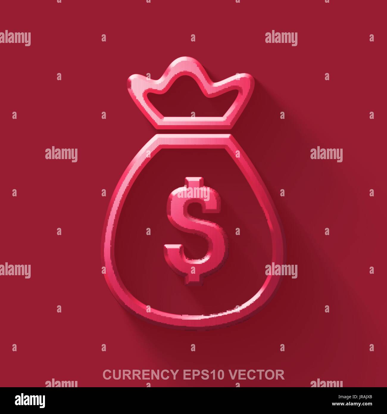 Flat metallic banking 3D icon. Red Glossy Metal Money Bag on Red ...
