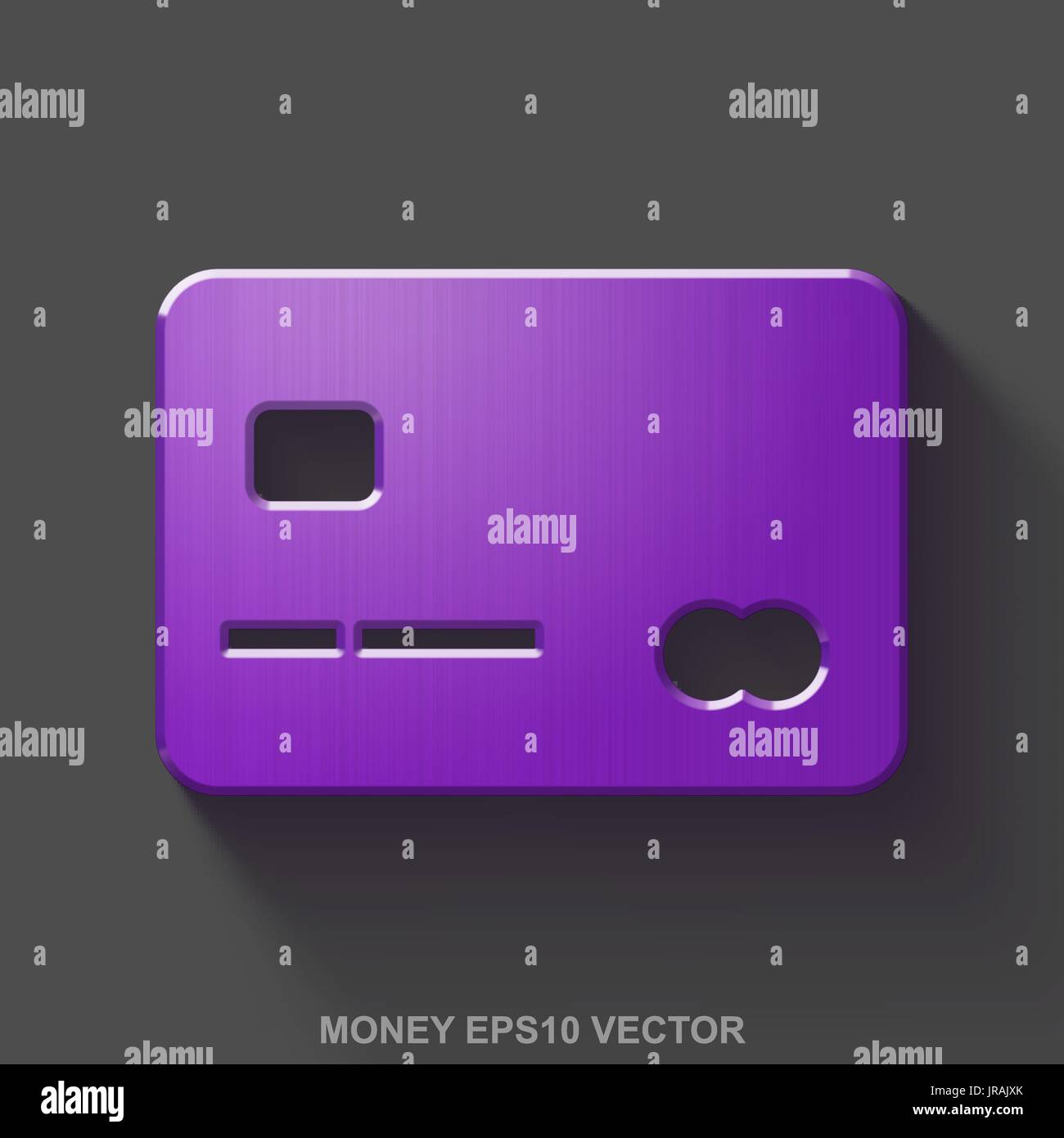 Flat metallic currency 3D icon. Purple Glossy Metal Credit Card on Gray ...