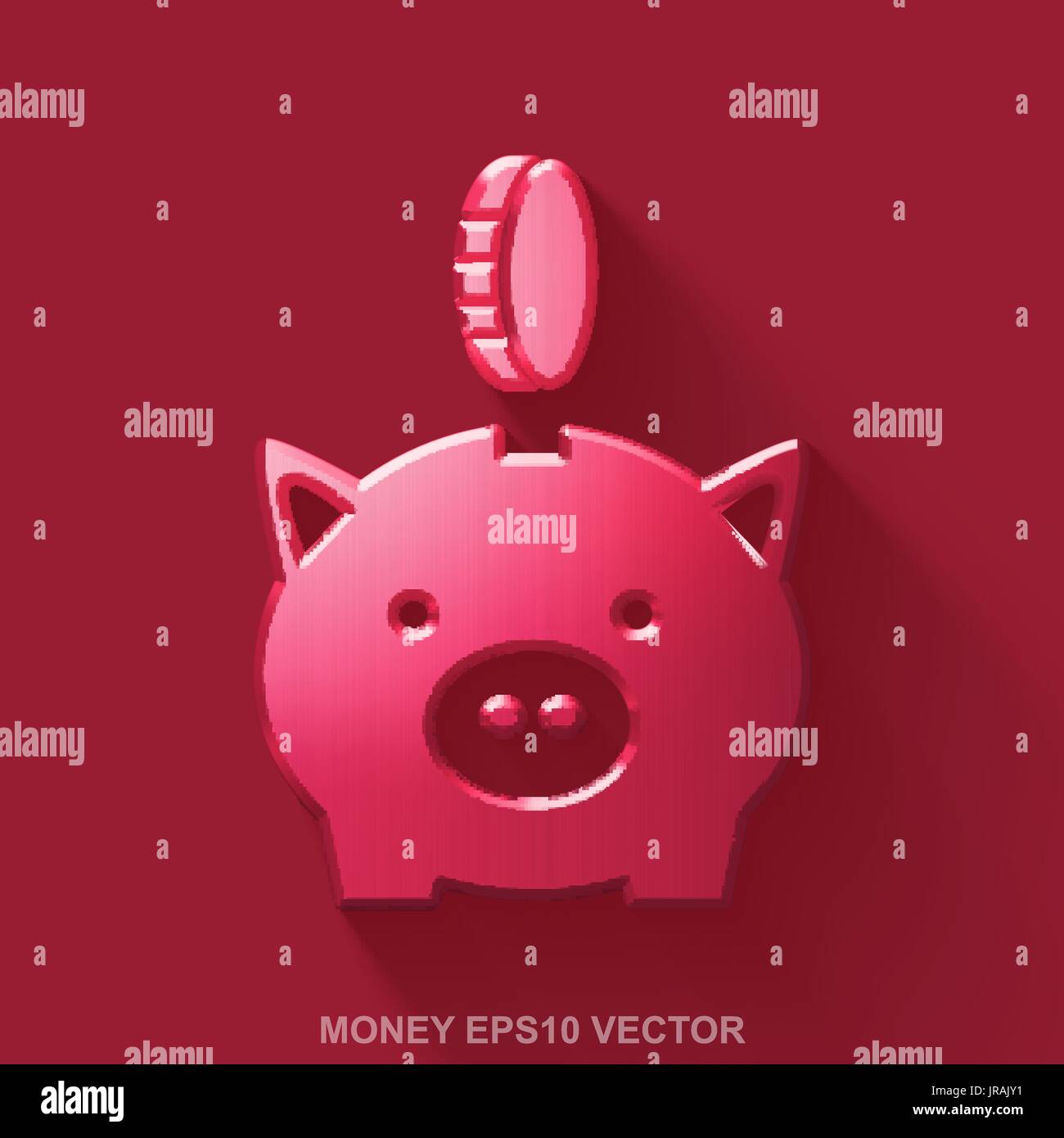 Flat metallic banking 3D icon. Red Glossy Metal Money Box With Coin on ...