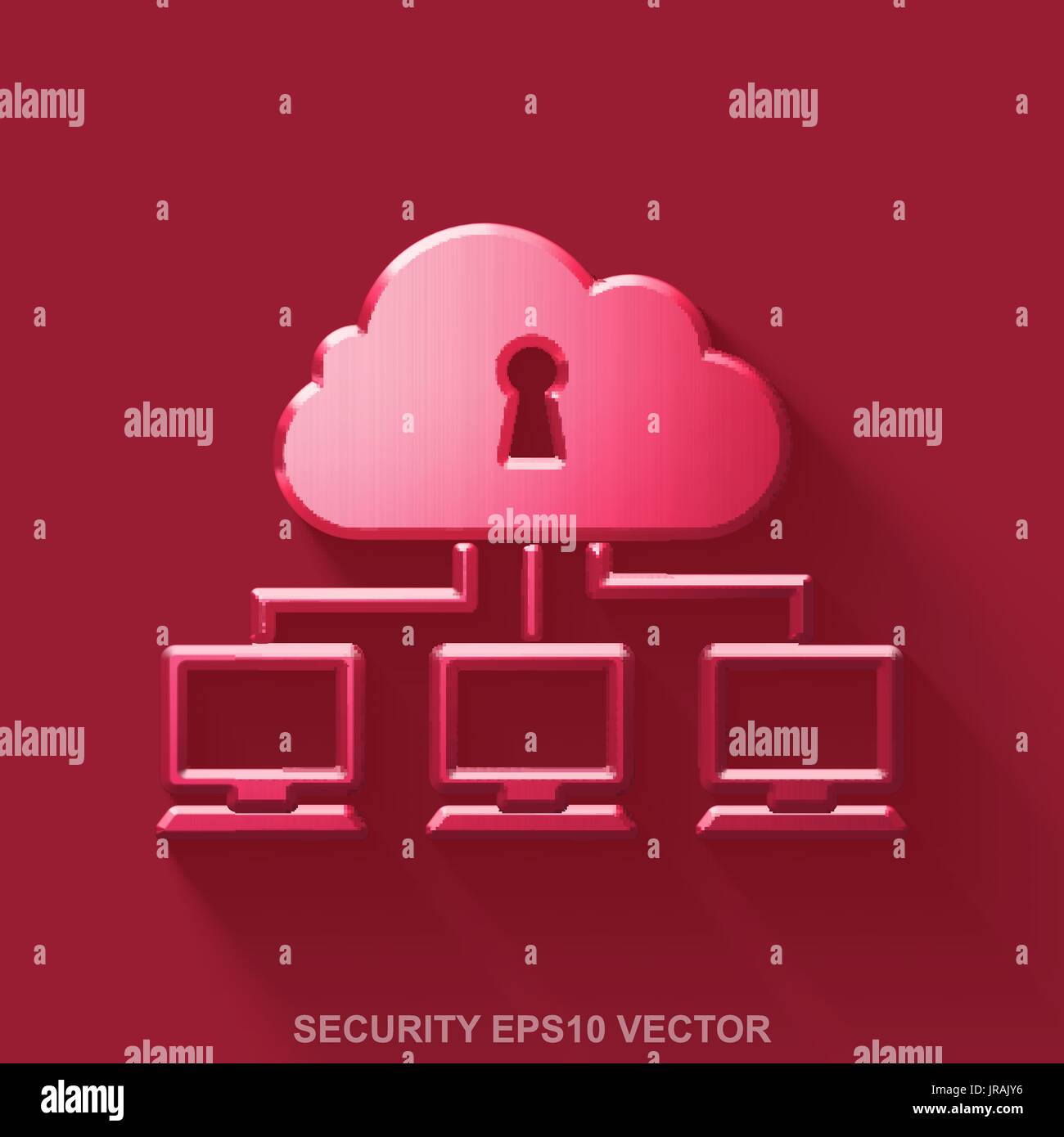 Flat metallic safety 3D icon. Red Glossy Metal Cloud Network on Red ...