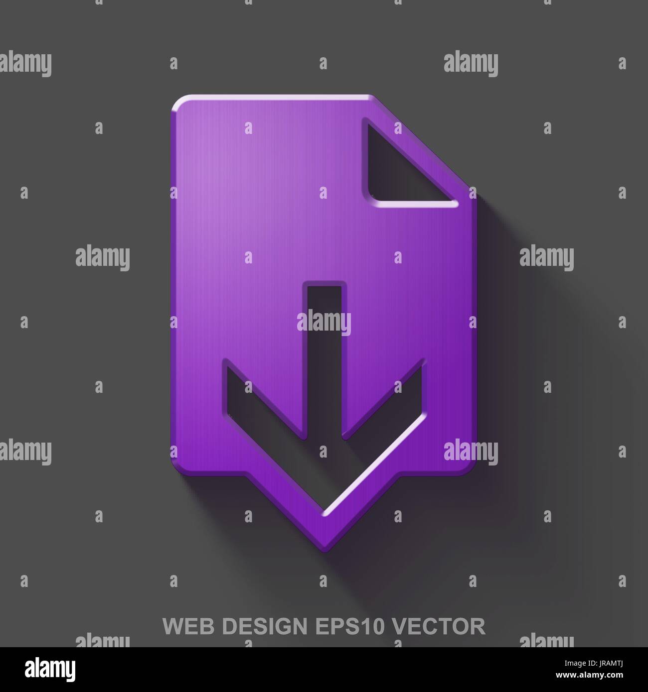Flat metallic web design 3D icon. Purple Glossy Metal Download on Gray ...