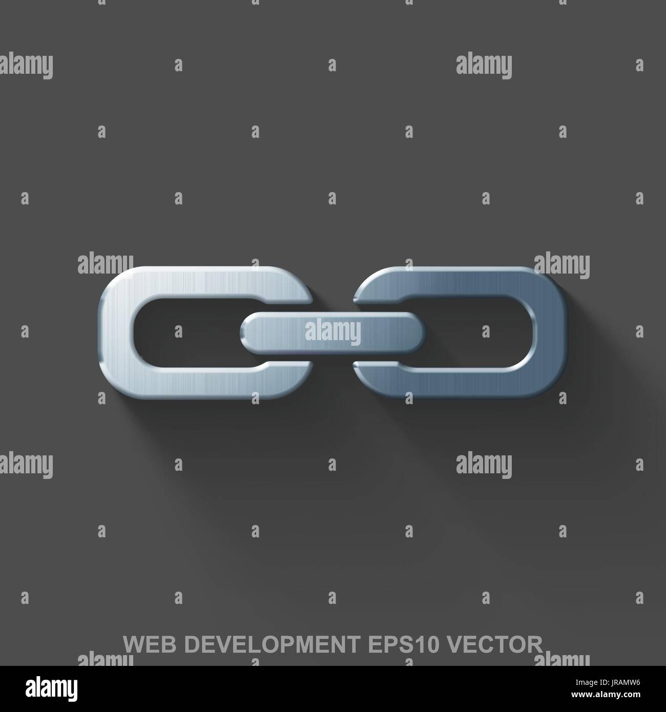 Flat metallic web development 3D icon. Polished Steel Link on Gray ...