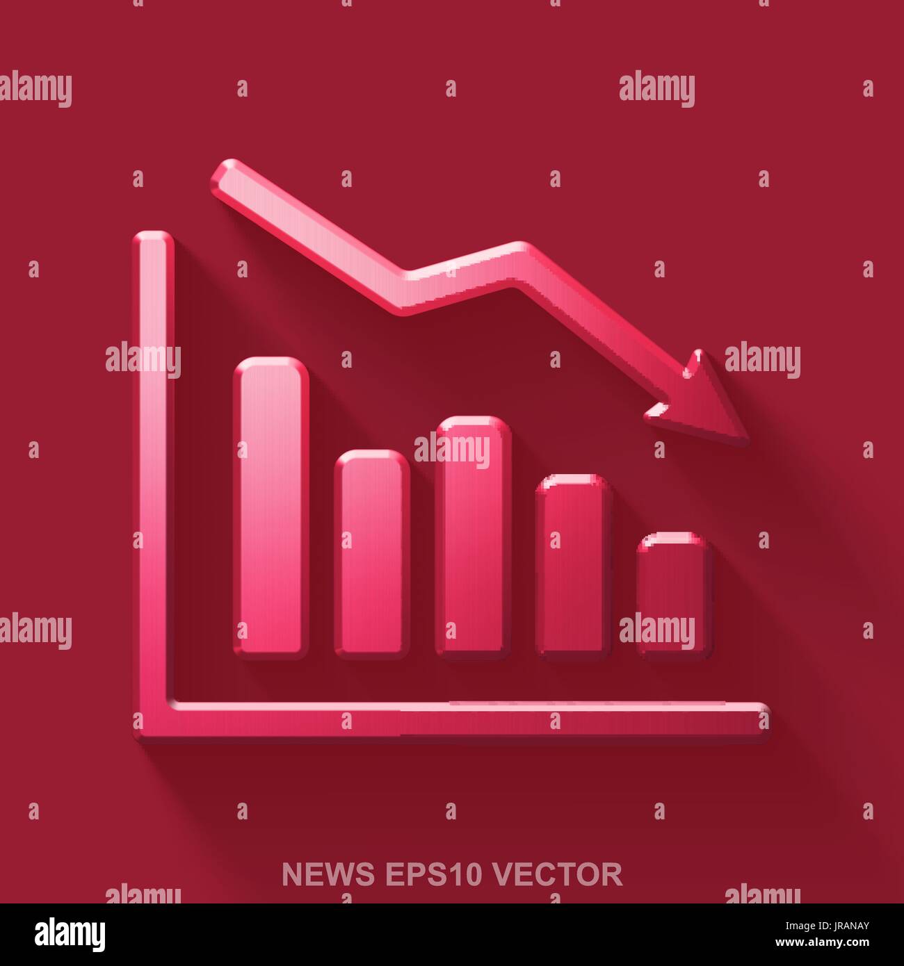 Flat metallic news 3D icon. Red Glossy Metal Decline Graph on Red ...