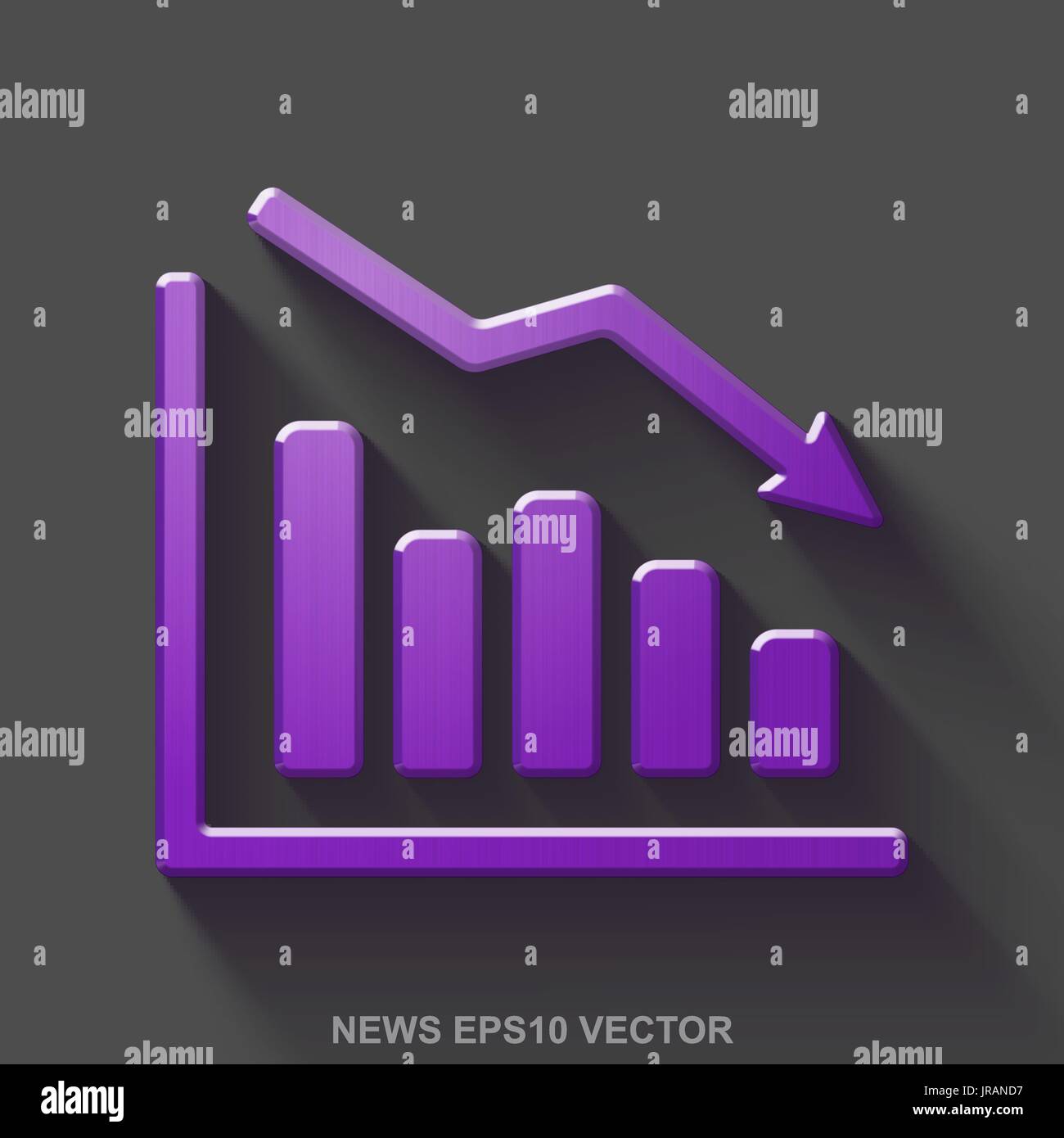 Flat metallic news 3D icon. Purple Glossy Metal Decline Graph on Gray ...