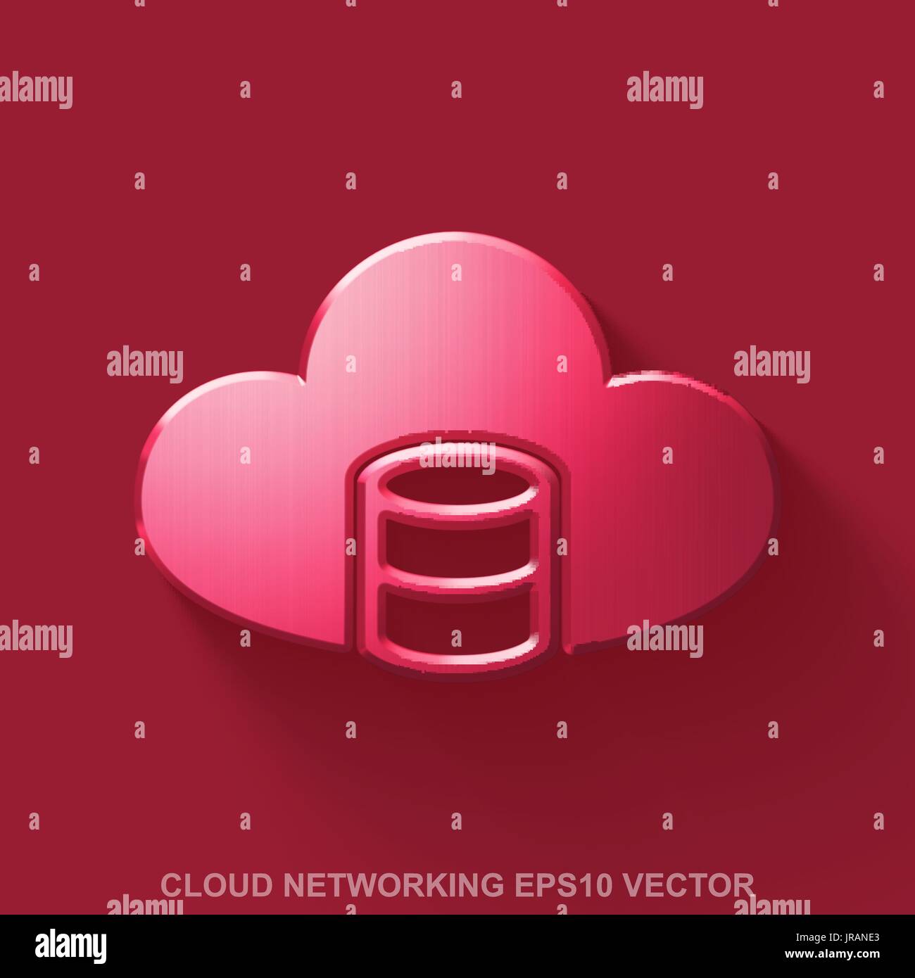 Flat metallic cloud networking 3D icon. Red Glossy Metal Database With ...
