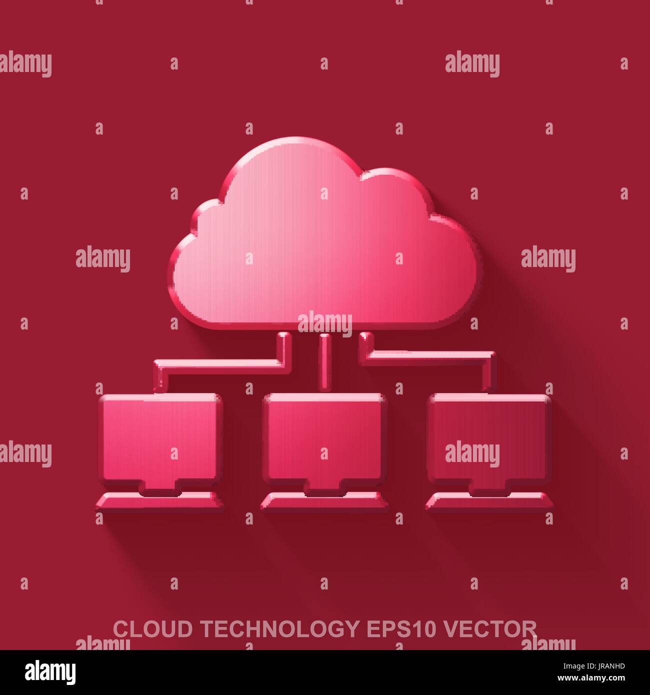 Flat metallic cloud computing 3D icon. Red Glossy Metal Cloud Network ...