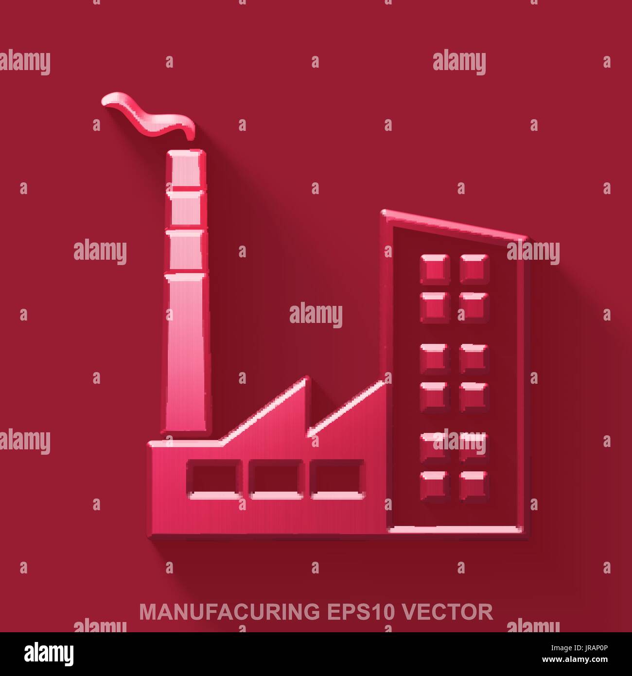 Flat metallic Manufacuring 3D icon. Red Glossy Metal Industry Building ...