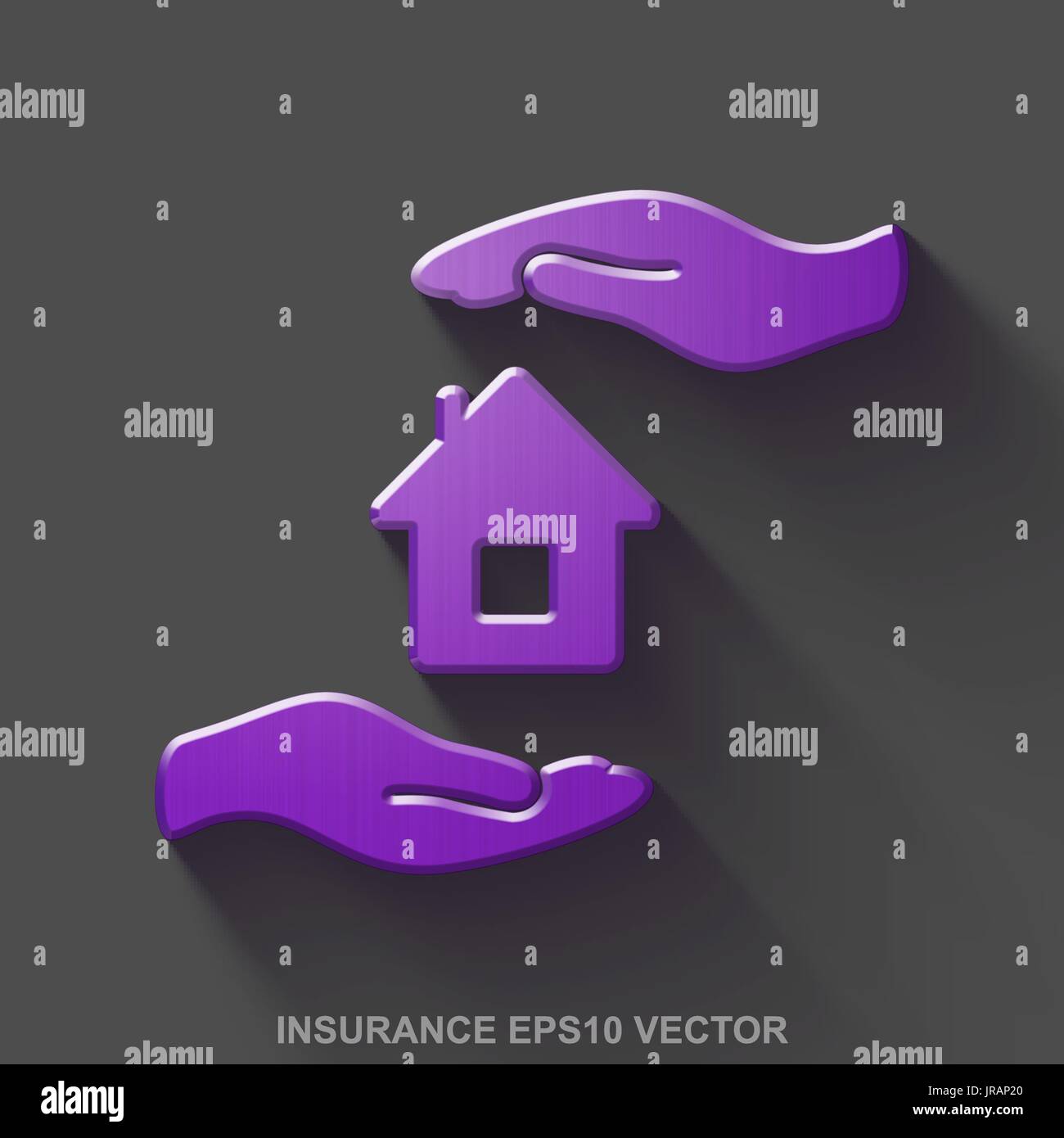 Flat metallic Insurance 3D icon. Purple Glossy Metal House And Palm on ...
