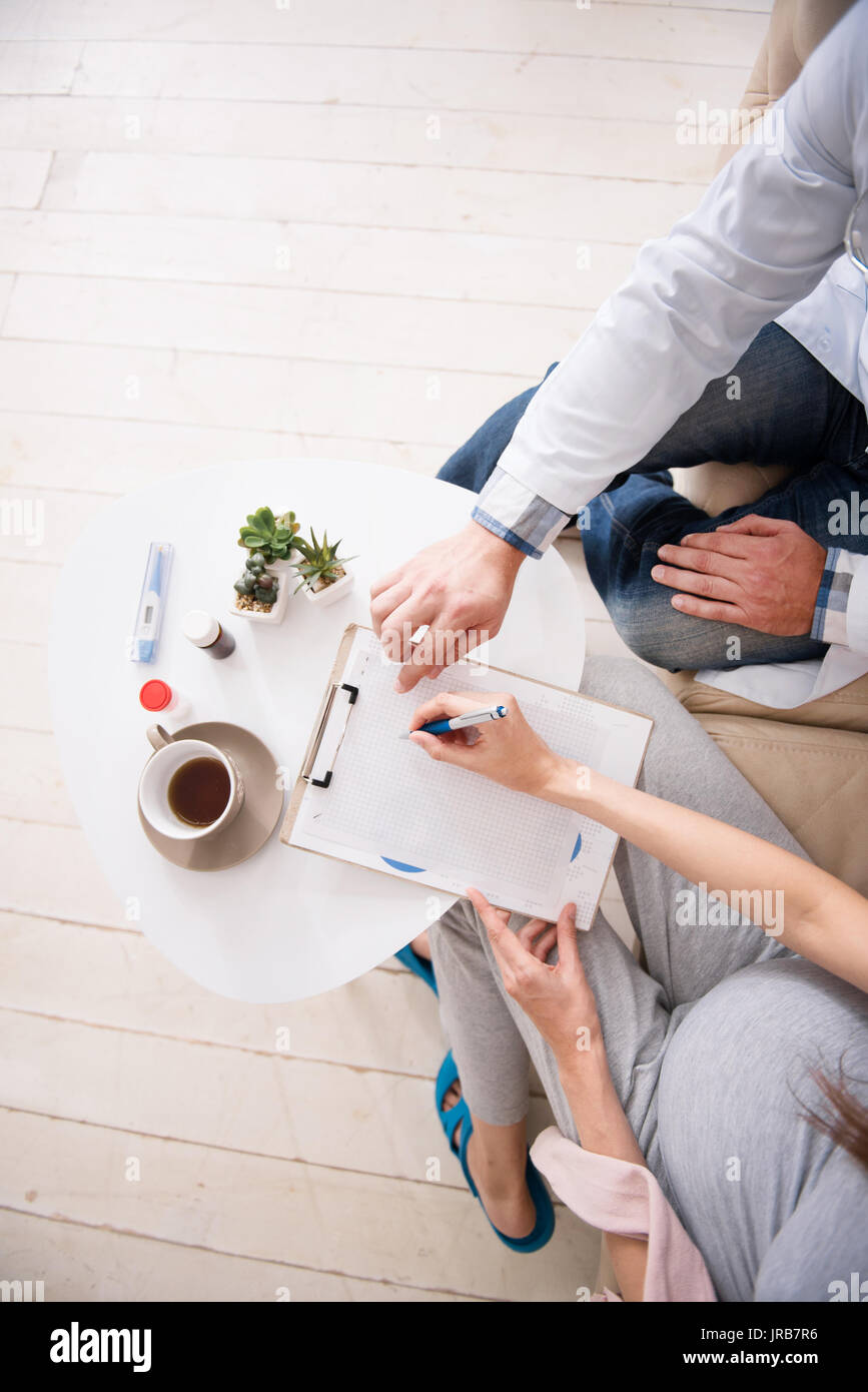 Top view picture of two people that having conversation Stock Photo - Alamy