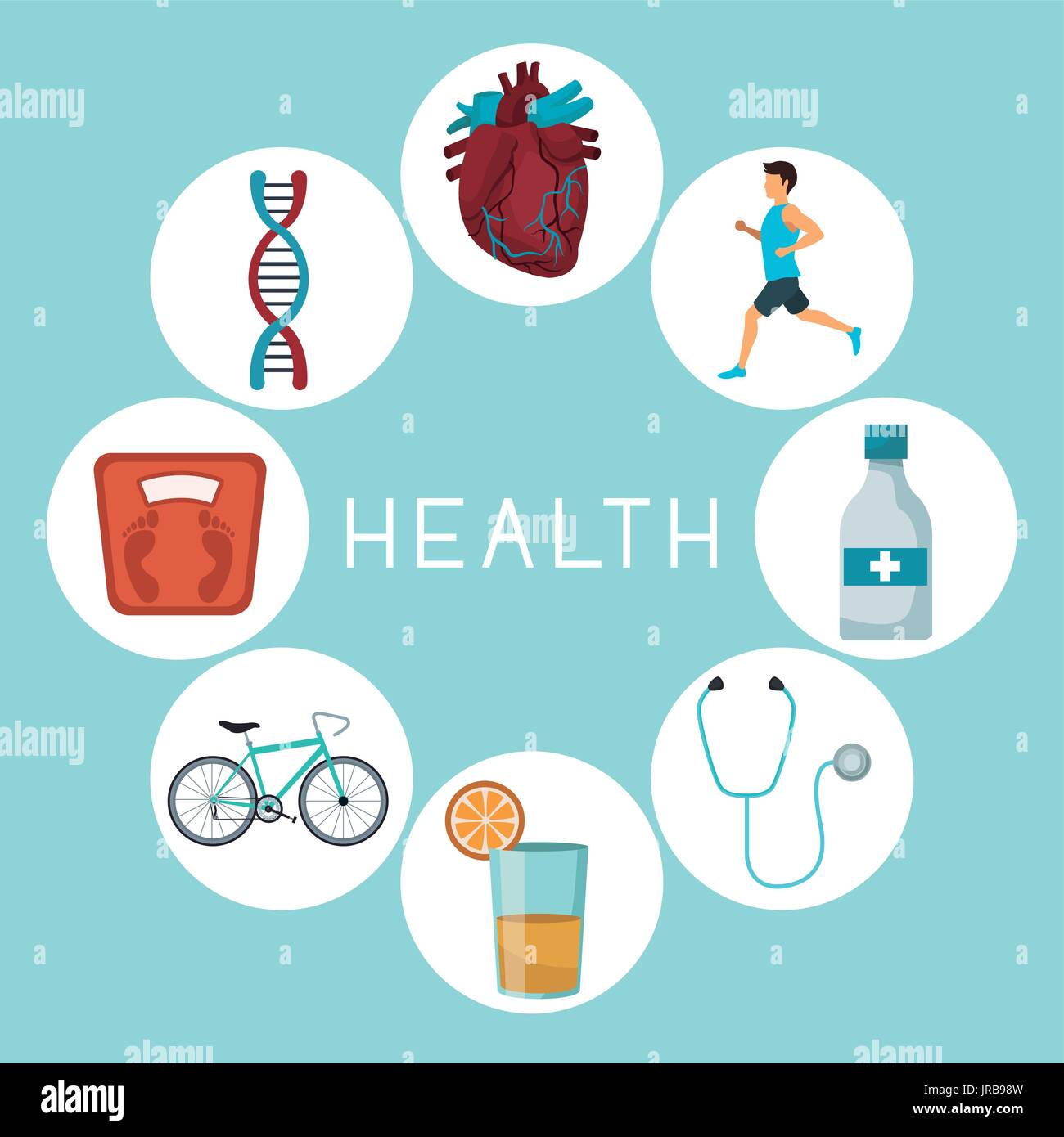color background with icons in circular frame of health elements Stock ...