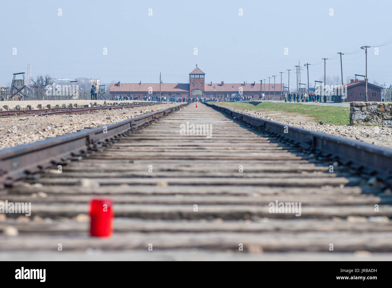 Rail track with main entrance to the former Nazi Concentration Camp ...