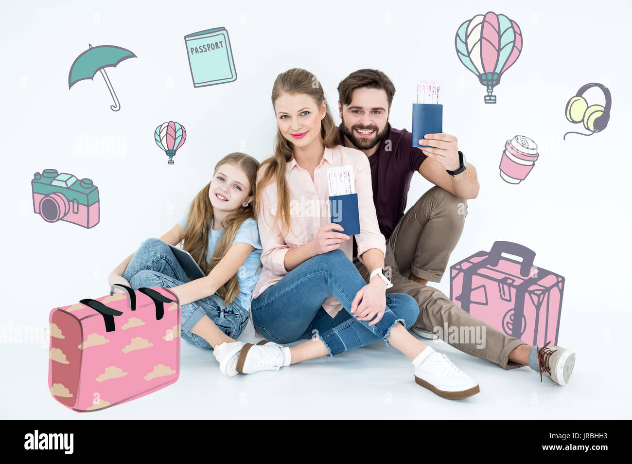 Happy family ready for vacation Stock Photo - Alamy