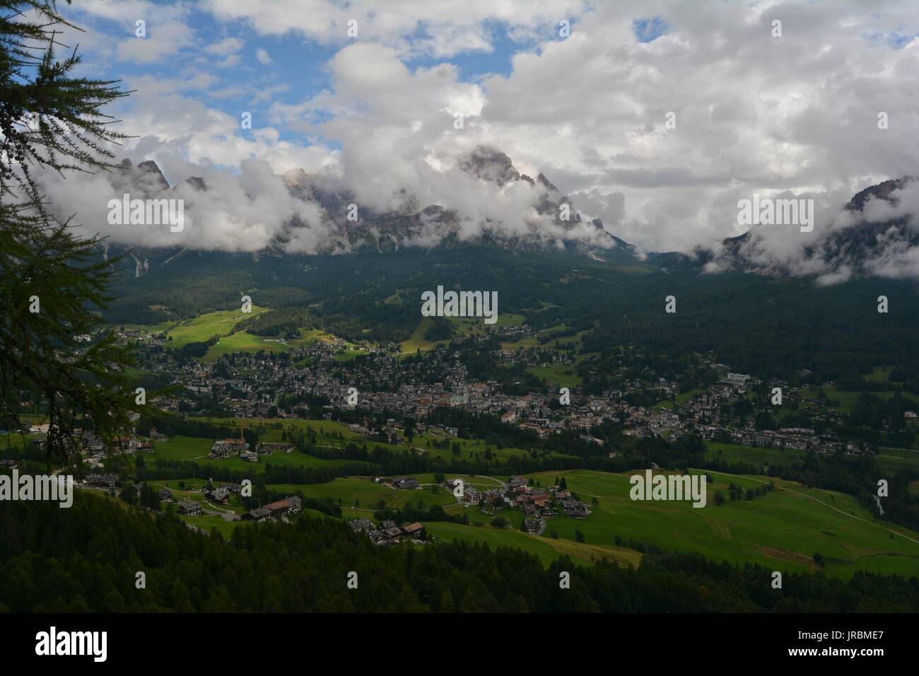 Panorama taken from the top of a hill over Cortina d'Ampezzo Stock ...