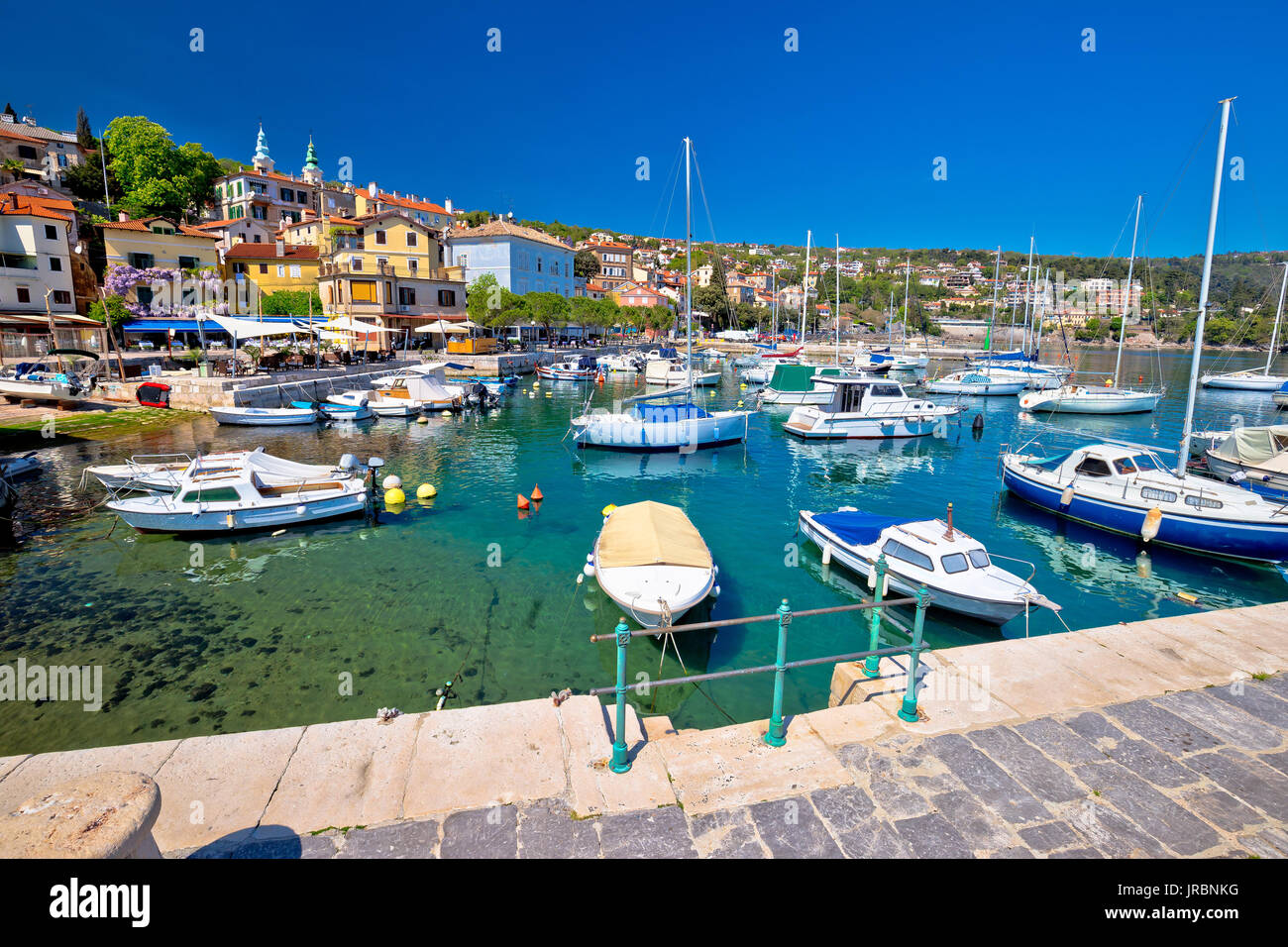 Idyllic mediterranean waterfront in Volosko village, Opatija riviera ...