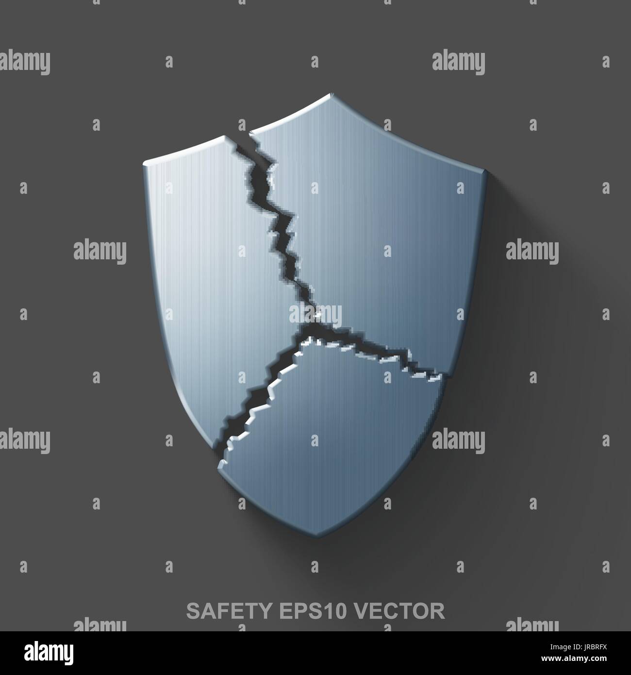 Flat metallic privacy 3D icon. Polished Steel Broken Shield on Gray ...