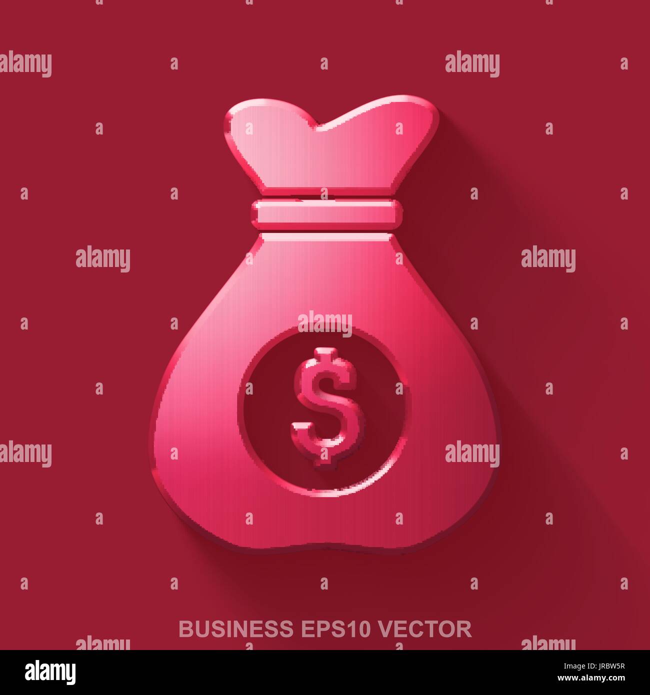 Flat metallic finance 3D icon. Red Glossy Metal Money Bag on Red ...