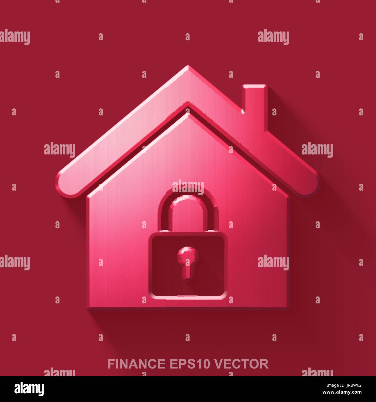 Flat metallic finance 3D icon. Red Glossy Metal Home on Red background ...