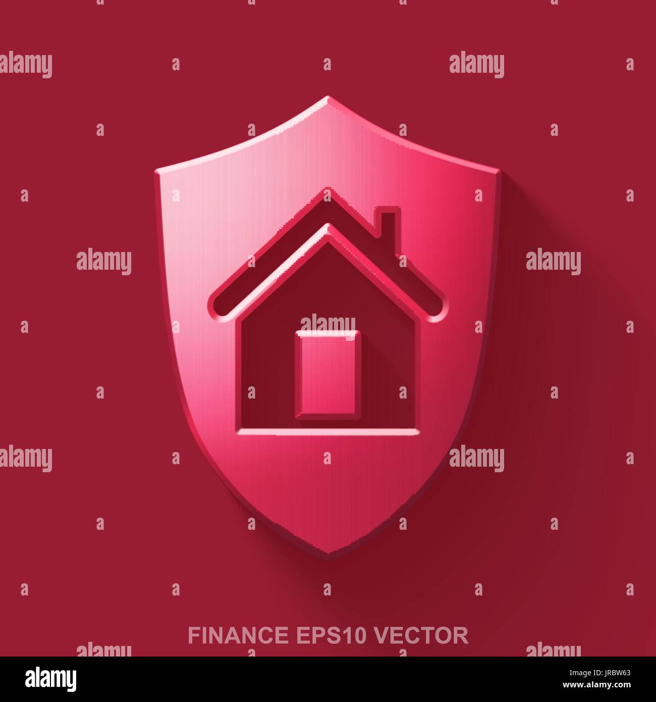 Flat metallic finance 3D icon. Red Glossy Metal Shield on Red ...