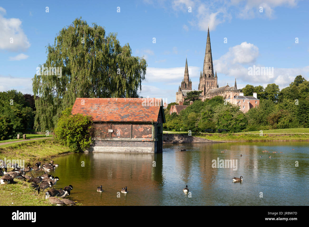 Lichfield Cathedral and Stowe Pool, Lichfield, Staffordshire, England ...