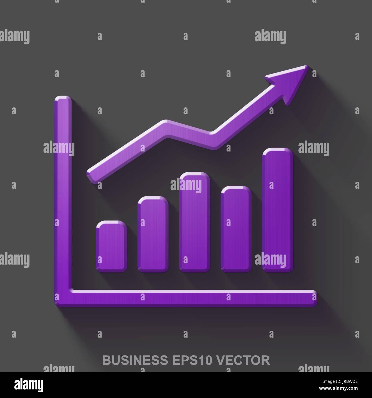 Flat metallic finance 3D icon. Purple Glossy Metal Growth Graph on Gray ...