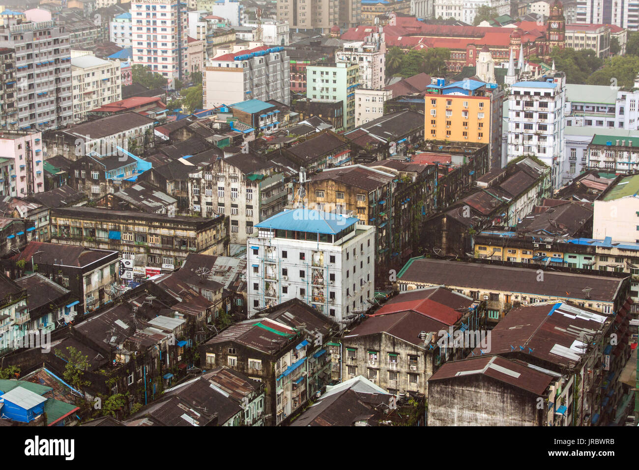 Old roofs of Yangon buildings, Myanmar. Top view Stock Photo - Alamy