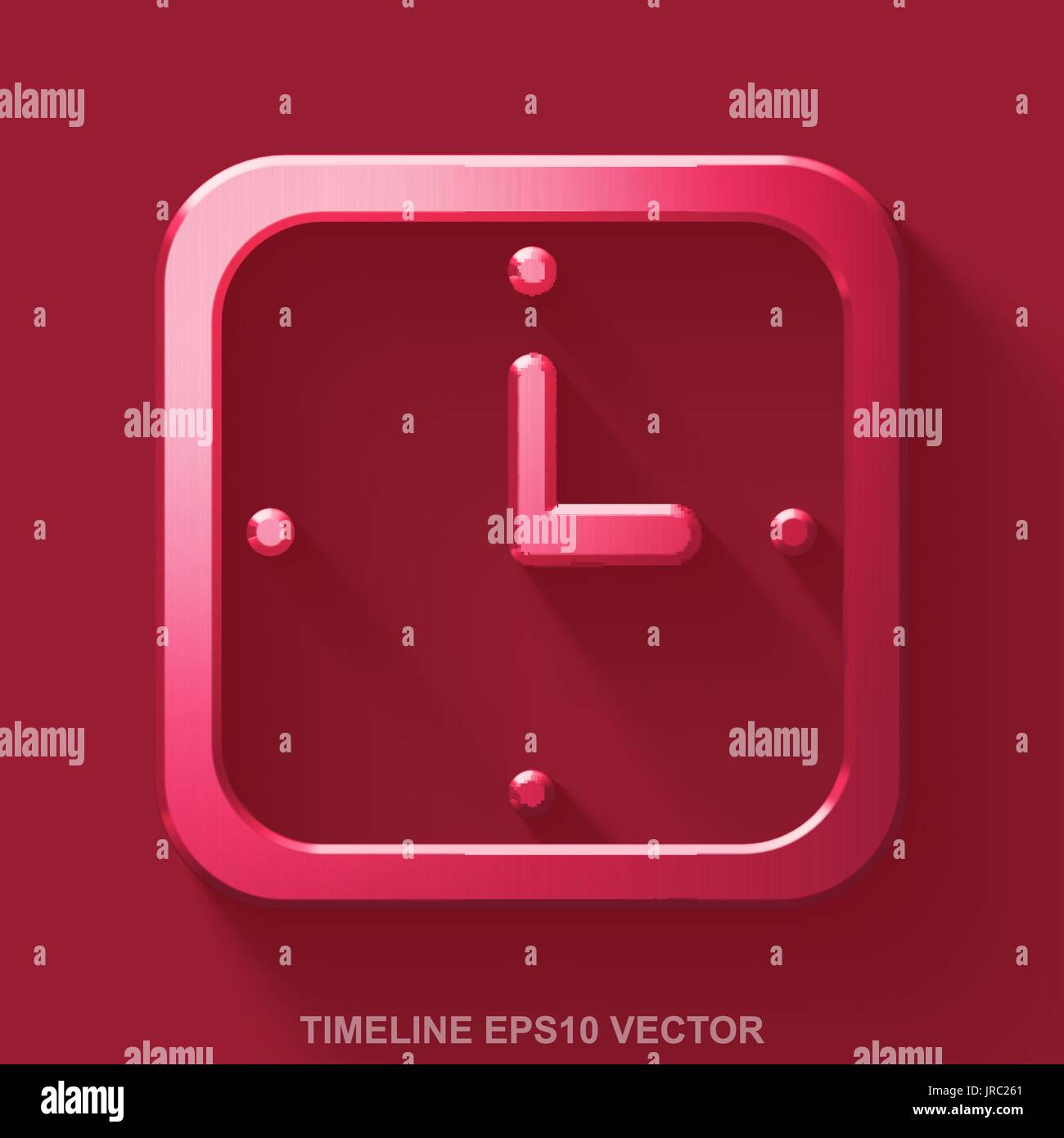 Flat metallic time 3D icon. Red Glossy Metal Watch on Red background ...