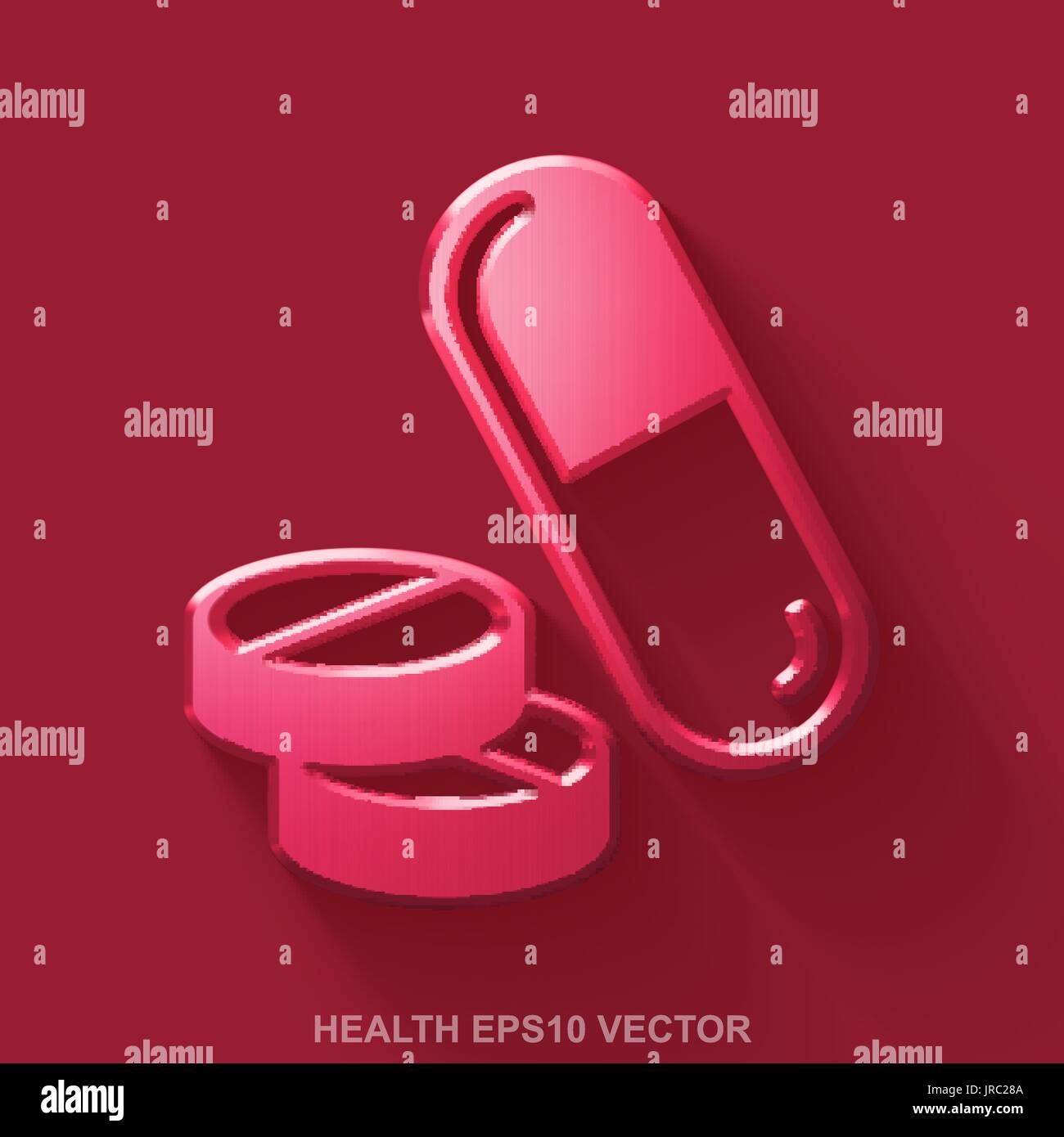 Flat metallic Medicine 3D icon. Red Glossy Metal Pills on Red ...