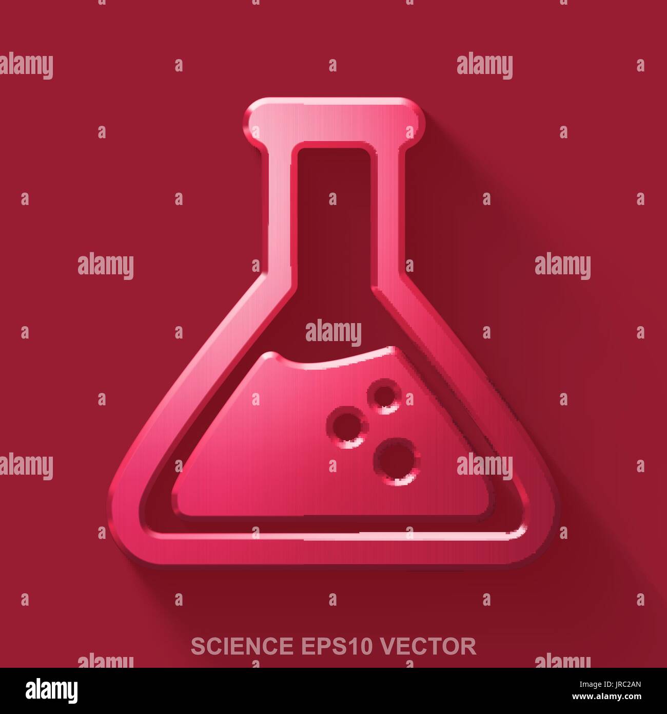Flat metallic Science 3D icon. Red Glossy Metal Flask on Red background ...