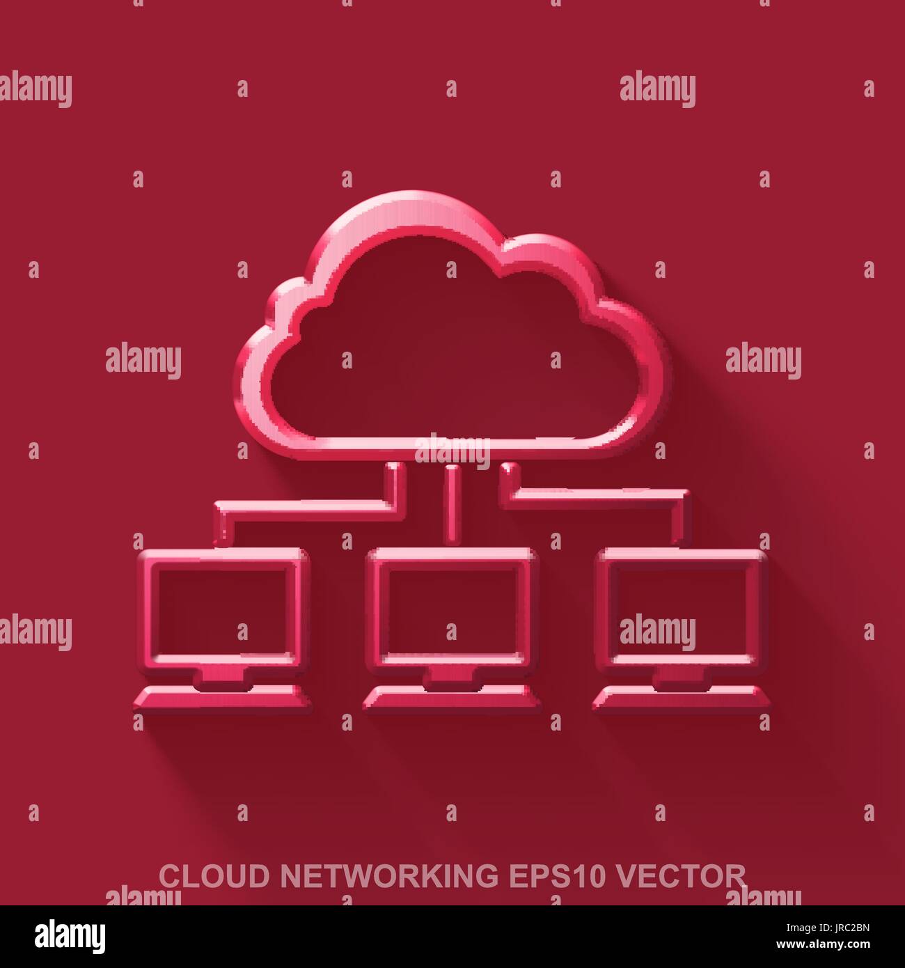 Flat metallic cloud computing 3D icon. Red Glossy Metal Cloud Network ...