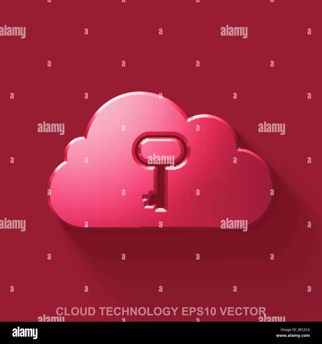 Flat metallic cloud technology 3D icon. Red Glossy Metal Cloud With Key ...