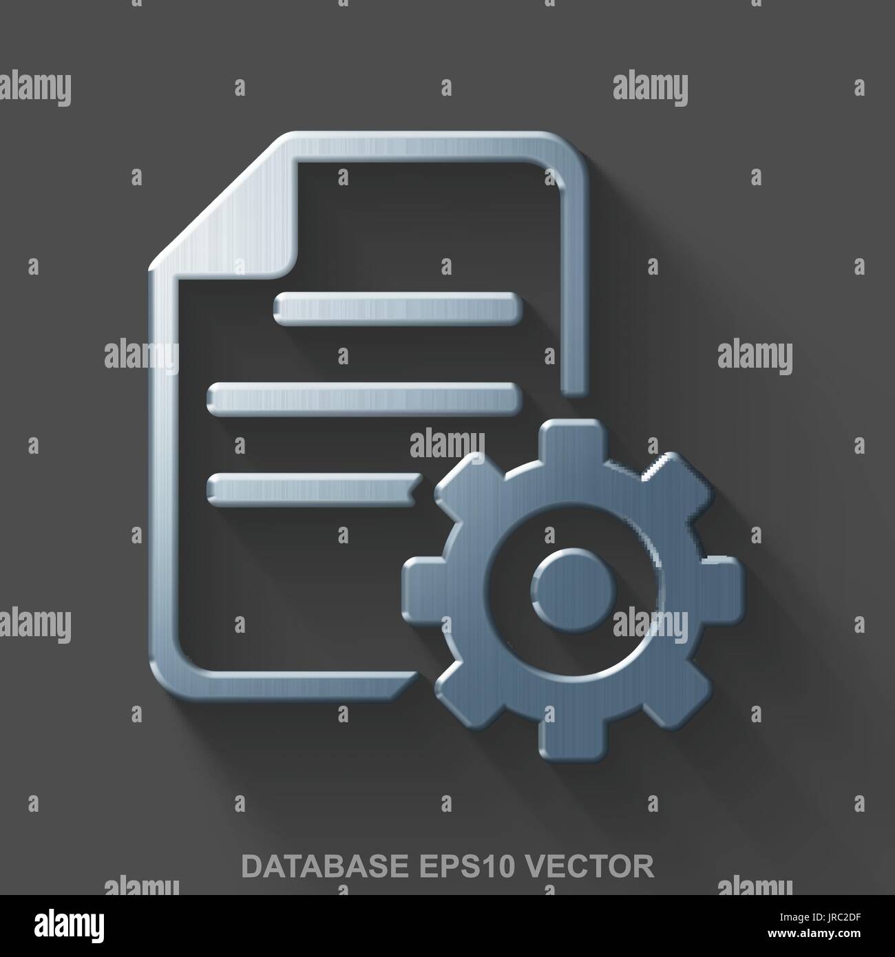 Flat metallic Database 3D icon. Polished Steel Gear on Gray background ...