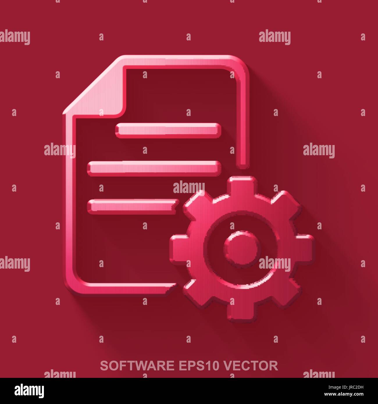 Flat metallic Database 3D icon. Red Glossy Metal Gear on Red background ...