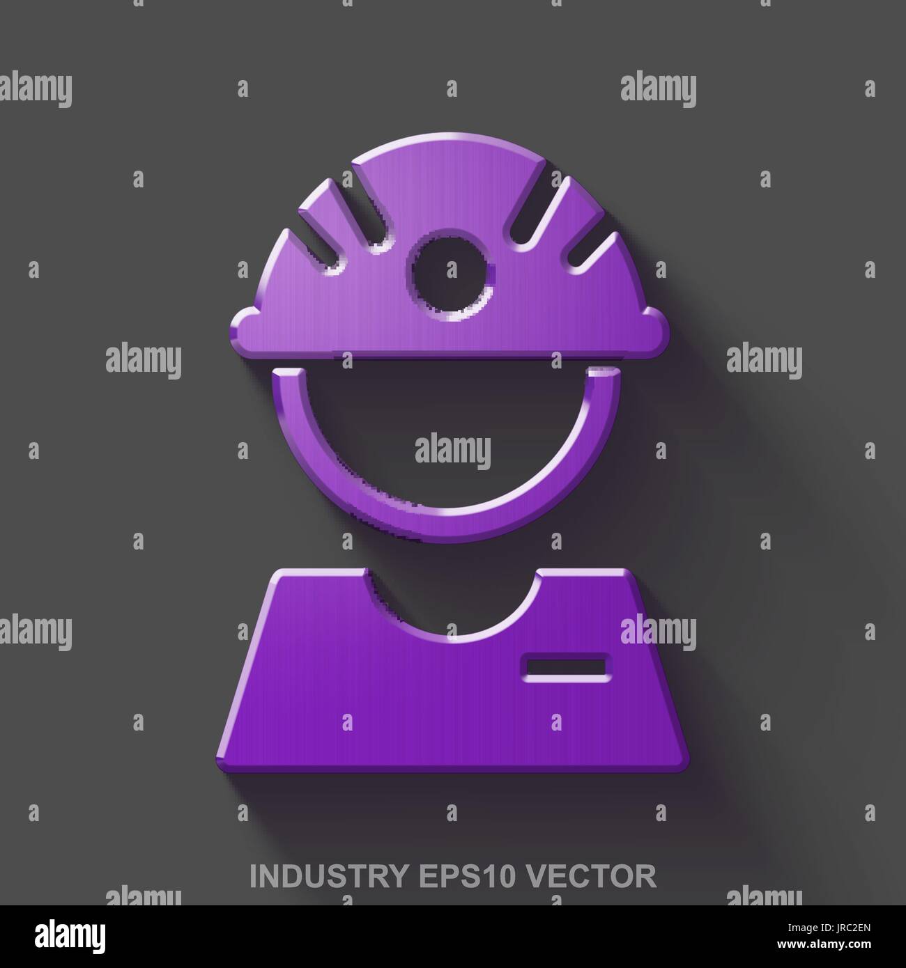 Flat metallic Manufacuring 3D icon. Purple Glossy Metal Factory Worker ...