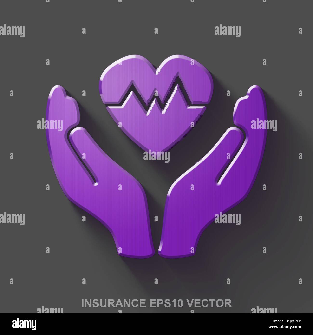 Flat metallic Insurance 3D icon. Purple Glossy Metal Heart And Palm on ...